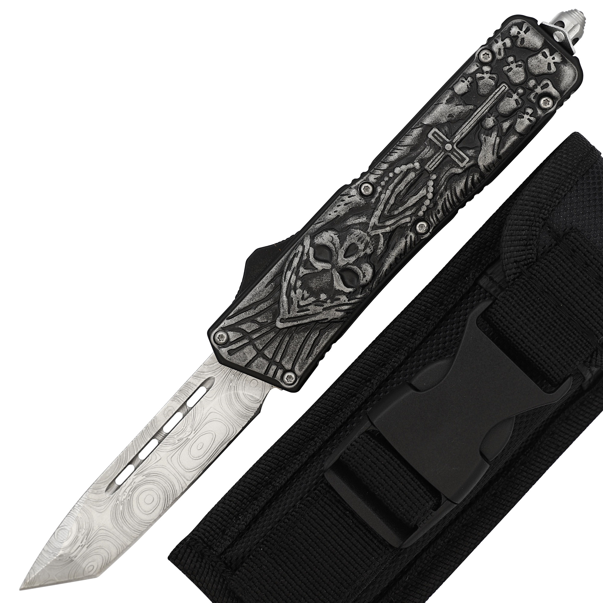 89SL Ritual Sacrifice Auto Tanto Anti-Slip Skeleton Cross Handle OTF ...